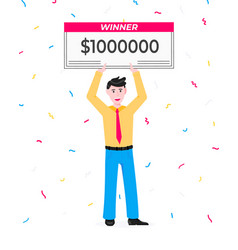 Happy lottery winner with big prize paycheck Vector Image