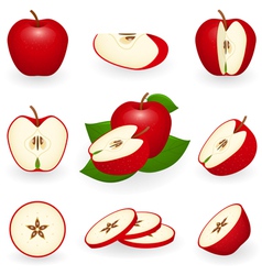 Cute red apple emoticon set Royalty Free Vector Image