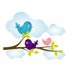 Colorful birds sitting on tree branch Royalty Free Vector