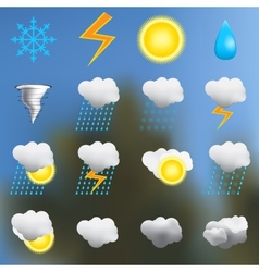 Realistic weather icons on transparent Royalty Free Vector