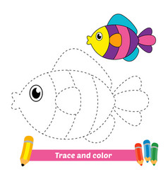 Trace and color for kids yellow tang fish Vector Image