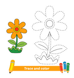 Trace and color for kids flower Royalty Free Vector Image