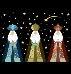 Three kings wearing crown and robe Royalty Free Vector Image