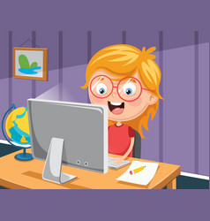 Kid with computer Royalty Free Vector Image - VectorStock