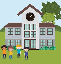 Cartoon little children leaving school Royalty Free Vector