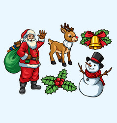 Merry christmas santa claus snowman and reindeer Vector Image