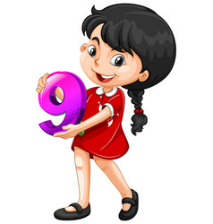 A girl holding number nine Royalty Free Vector Image