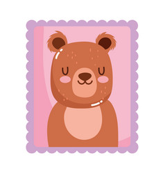 Cute little fox animals cartoon postage mail stamp