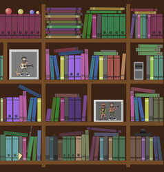 Bookshelve with books background library Vector Image