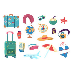 Cartoon color summer holiday activity icons set Vector Image