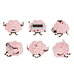 Cartoon brain in different roles Royalty Free Vector Image