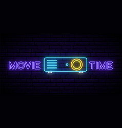 Cinema and movie time neon signboard Royalty Free Vector