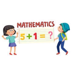 Girl holding sign with math problem Royalty Free Vector