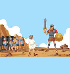 Davids triumph flight with goliath sword in hand Vector Image