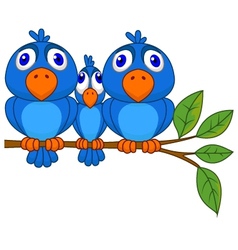 Cartoon blue bird singing on tree branch Vector Image