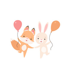 Cute fox and air balloon Royalty Free Vector Image