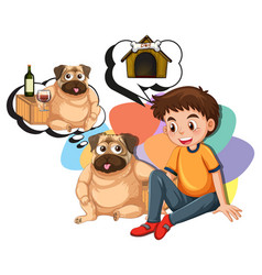 Happy boy walking with his dog Royalty Free Vector Image