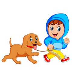 Happy boy walking with his dog Royalty Free Vector Image