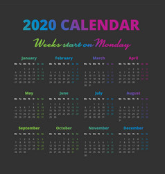 Simple 2020 year calendar Royalty Free Vector Image