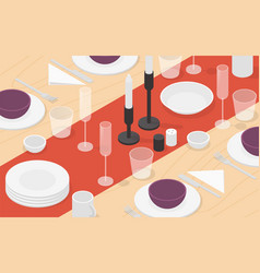 Table place setting on red Royalty Free Vector Image