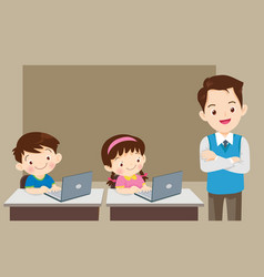 Students learning with computer Royalty Free Vector Image