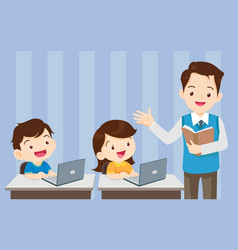 Students learning with computer Royalty Free Vector Image