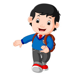 Cute boy go to school cartoon Royalty Free Vector Image