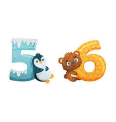 Set of numbers with number animals from 7 to 9 Vector Image