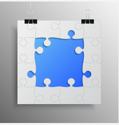 Light blue background puzzle frame jigsaw Vector Image
