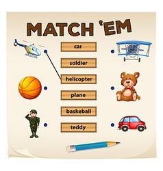 Word to picture matching worksheet for children Vector Image