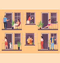 Windows with people opened window neighbors Vector Image