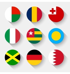 Set of popular country flags glossy round icon Vector Image