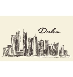 One single line drawing of doha city skyline Vector Image