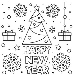 Happy new year coloring page black and white Vector Image