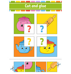 Cut and glue set flash cards education worksheet Vector Image