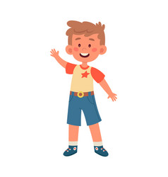 Cute boy waving hand on transparent background Vector Image