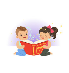Kids reading book Royalty Free Vector Image - VectorStock