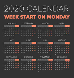 Simple 2020 year calendar Royalty Free Vector Image