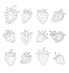 Strawberry line art set with berries Royalty Free Vector
