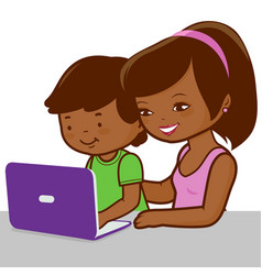Mother and daughter on computer Royalty Free Vector Image