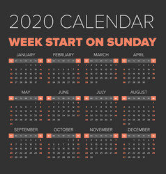 Simple 2020 year calendar Royalty Free Vector Image