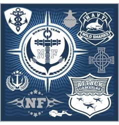 Military icons symbol set on navy Royalty Free Vector Image