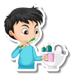 Boy brushing teeth in the bathroom Royalty Free Vector Image