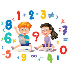 Mathematics logo with girl in many movements Vector Image