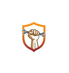 Creative mechanic gear hand wrench logo design Vector Image