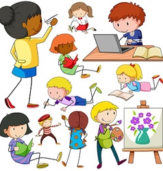 Kids engaging in different activities Royalty Free Vector