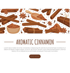 Cinnamon label design with aromatic spice sticks Vector Image