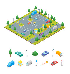 Isometric parking elements Royalty Free Vector Image