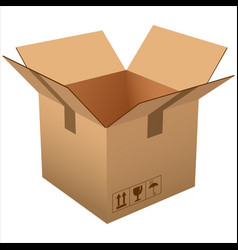 Open cartoon flat cardboard box on white Vector Image