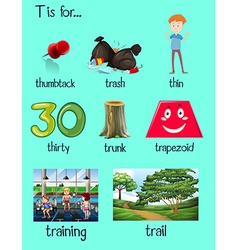 Many words begin with letter t Royalty Free Vector Image